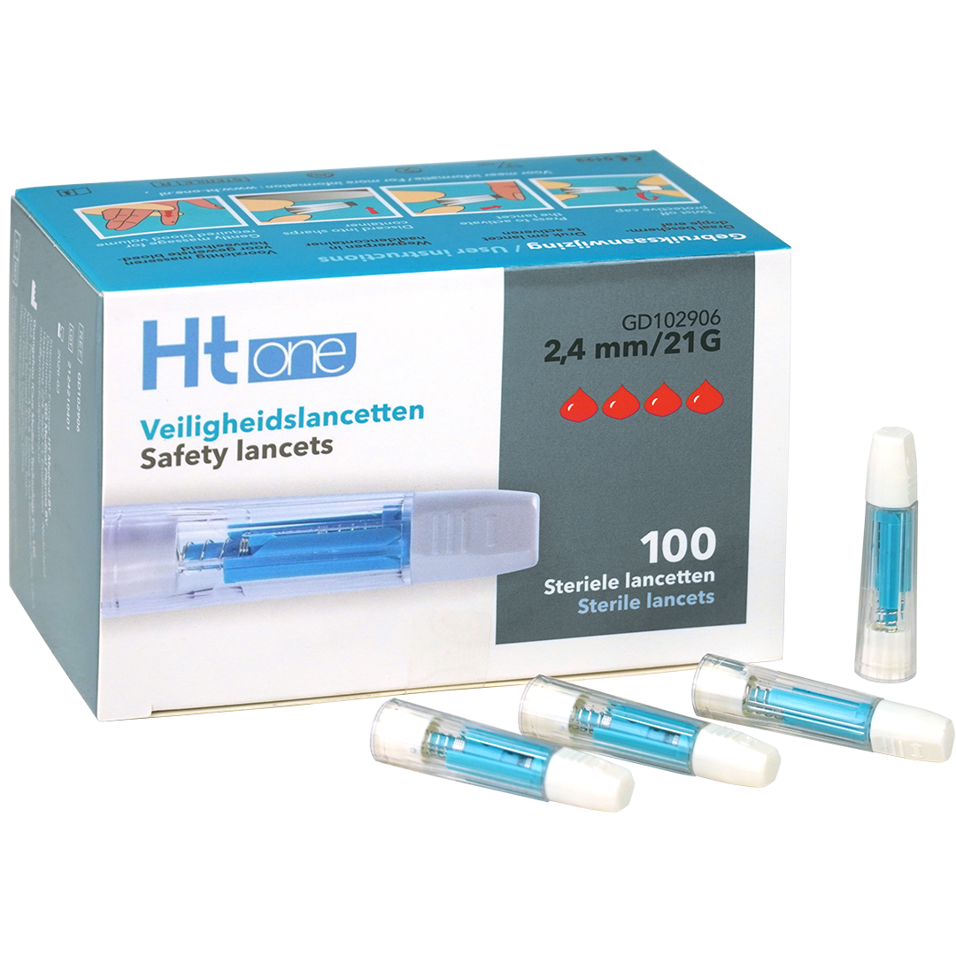 Ht One Veiligheidslancetten Blauw 2.4mm - Snel & Veilig Bloedprikken