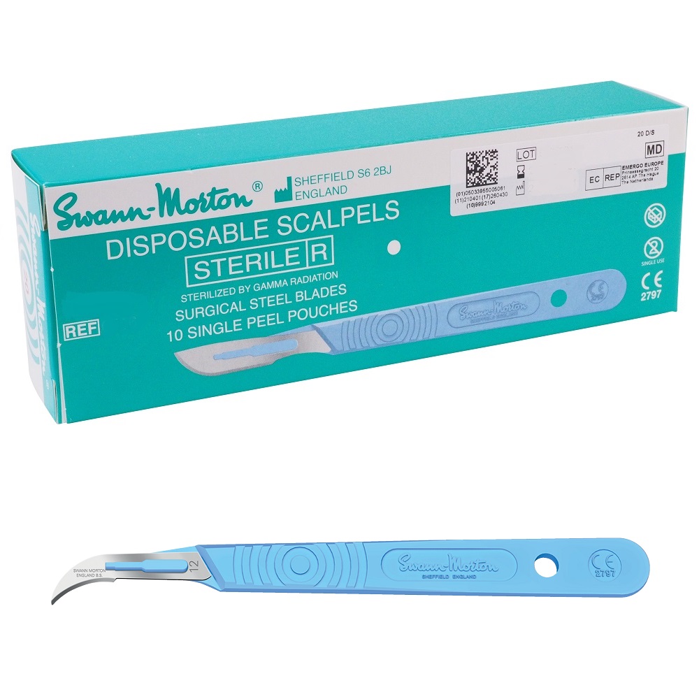 Swann Morton Scalpel met Heft Fig. 12 - Steriel Verpakt, 10 Stuks