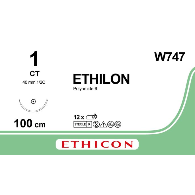 Ethilon zwart 1, CT naald, W747, 12 stuks