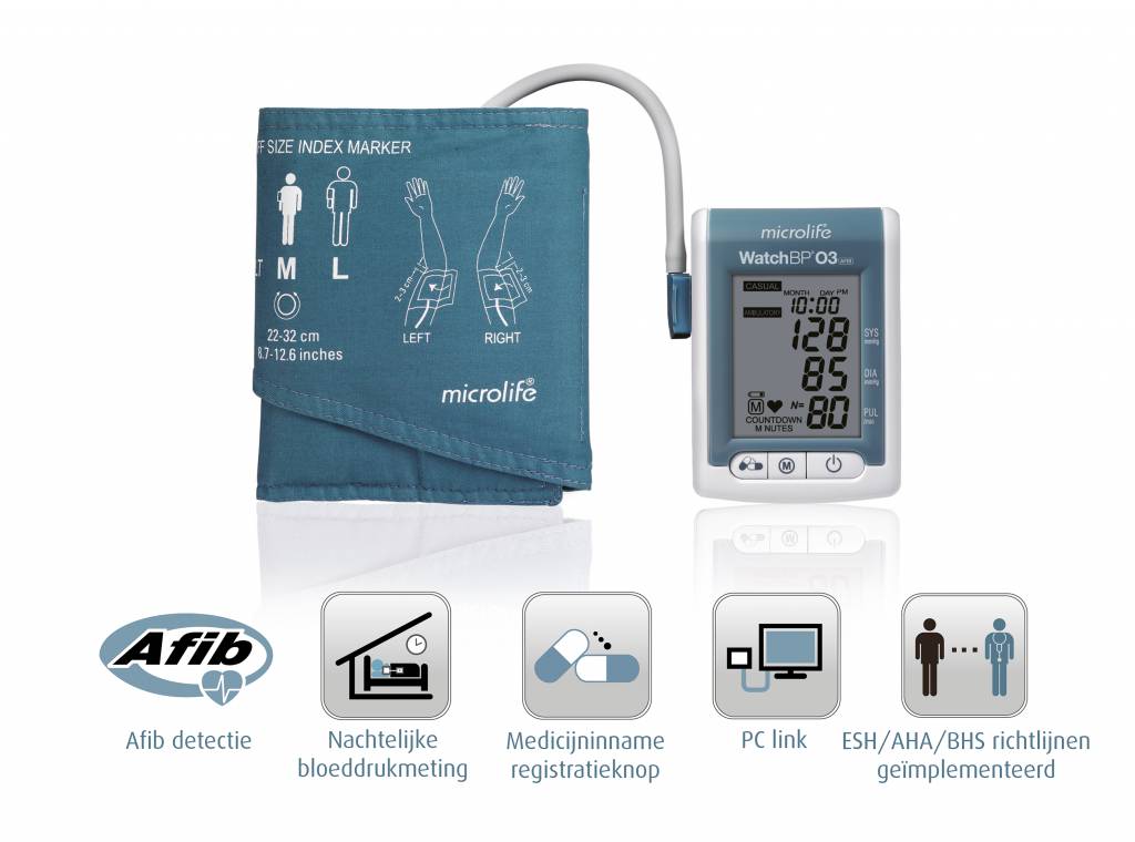 Microlife WatchBP O3 24-uurs bloeddrukmeter met AFIB 2G